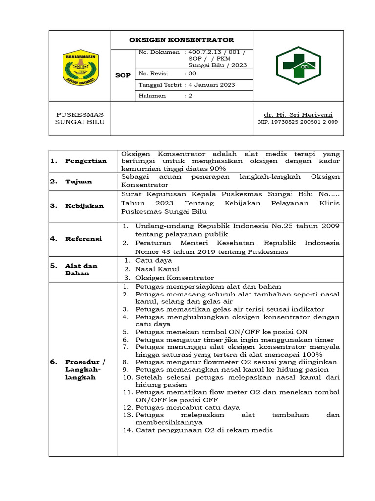 SOP Oksigen Konsentrator | PDF | Griya & Taman | Sains & Matematika