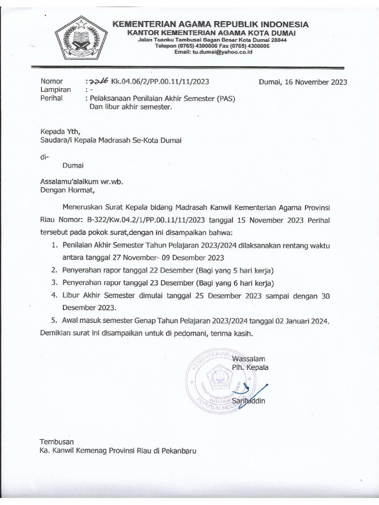 Surat Keterangan Libur Akademik | PDF