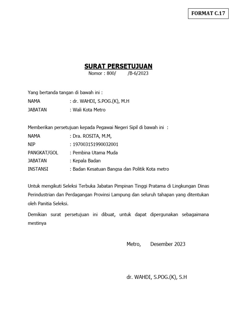 Form Surat Izin PPK C17 | PDF | Politik
