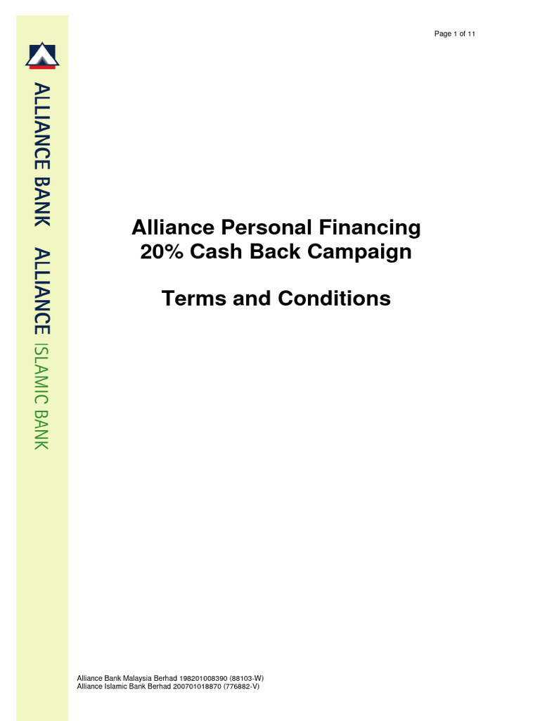 20% Cash Back Personal Financing Offer | PDF | Credit Card | Banks