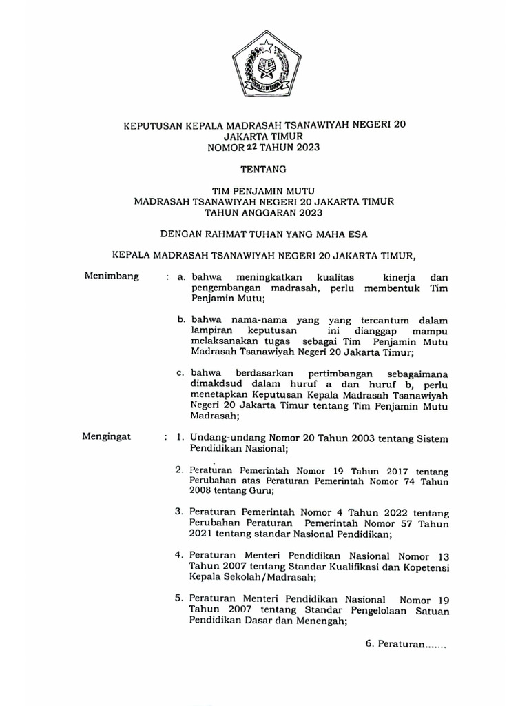 SK Tim Penjamin Mutu | PDF