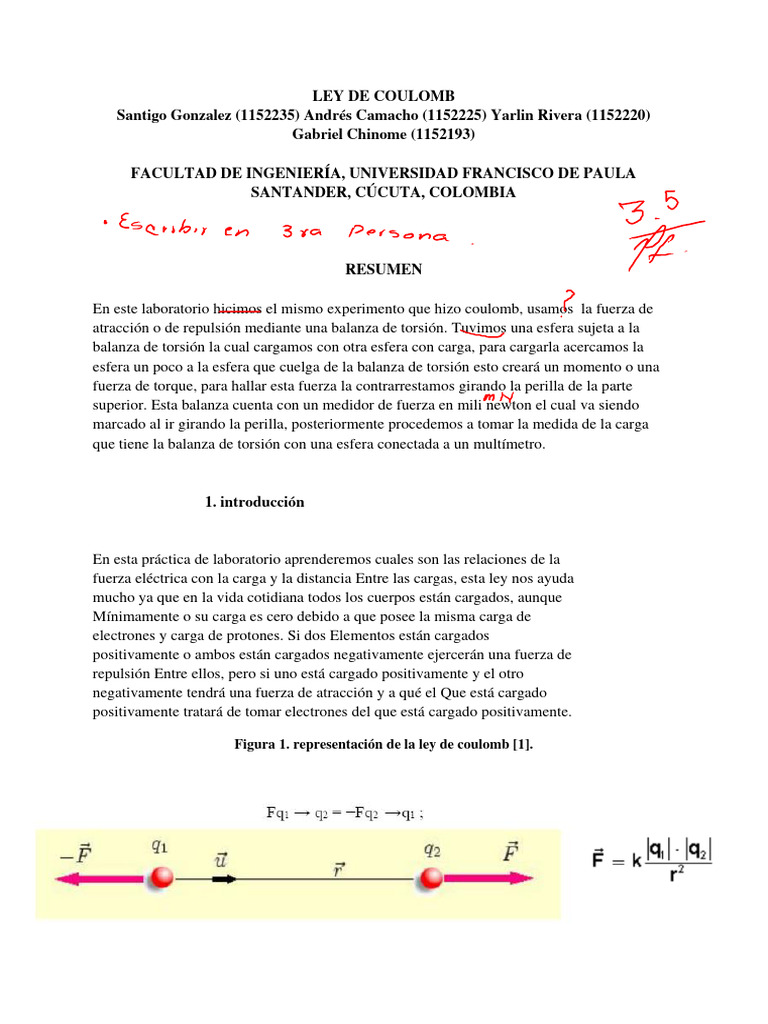Laboratorio - Ley de Coulomb | PDF | Fuerza | Electromagnetismo