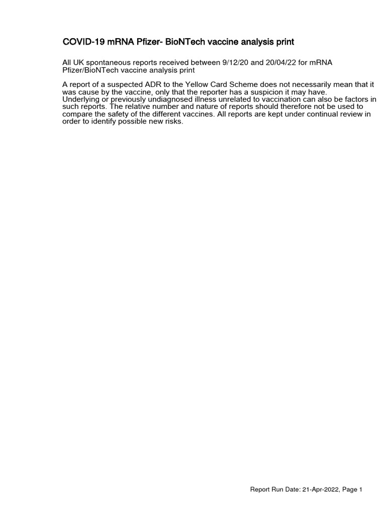 COVID-19 MRNA Pfizer - BioNTech Vaccine Analysis Print | PDF | Anemia ...