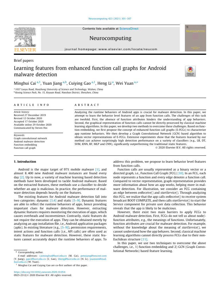 Cai Et Al. - 2021 - Learning Features From Enhanced Function Call Grap | PDF | Malware | Support ...