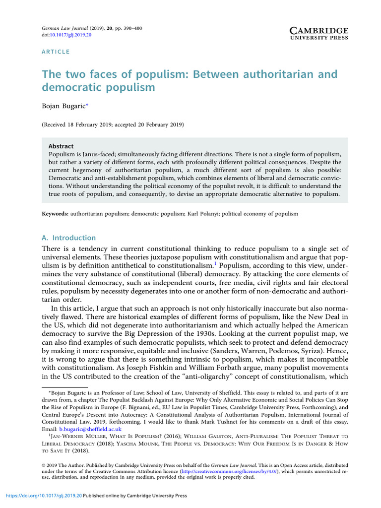 The Two Faces of Populism Between Authoritarian and Democratic Populism ...