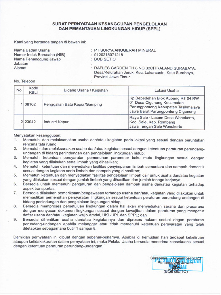 Pernyataan SPPL OSS | PDF