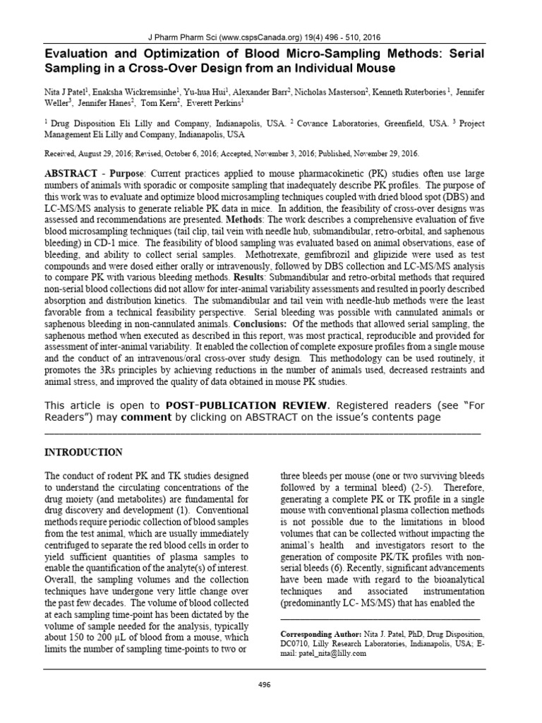 Mouse Blood Sampling Optimization | PDF | Pharmacokinetics ...
