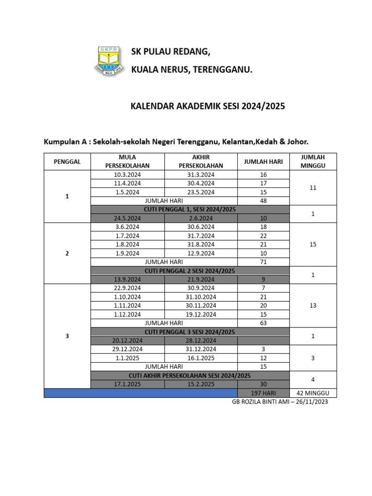 Kalendar Akademik Sesi 2024 | PDF