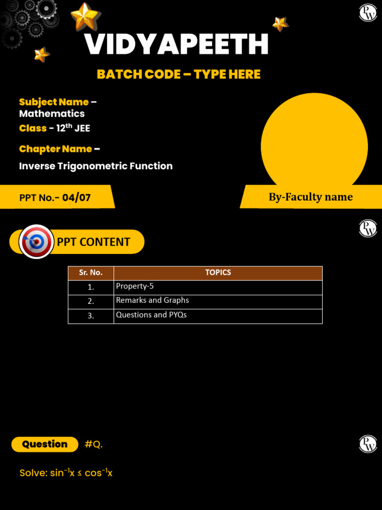Inverse Trigonometric Functions PPT | PDF