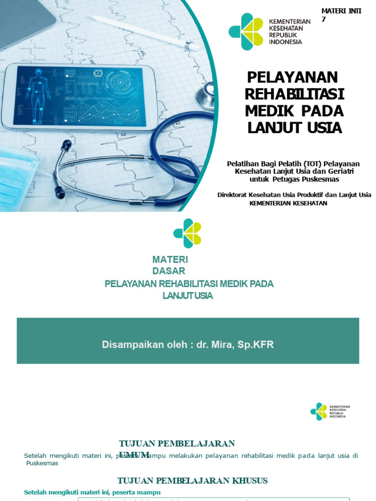 Pelayanan Rehabilitasi Medik Pada Lansia - Dr. Mira, SP - KFR | PDF