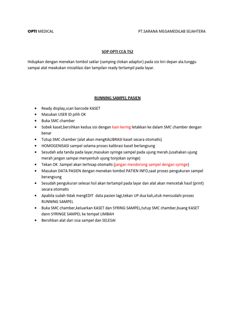 Panduan Penggunaan SOP OPTI CCA TS2 | PDF