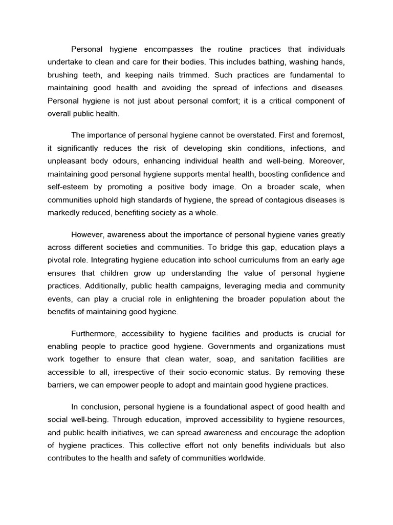 Part 2 Essay - Personal Hygiene | PDF