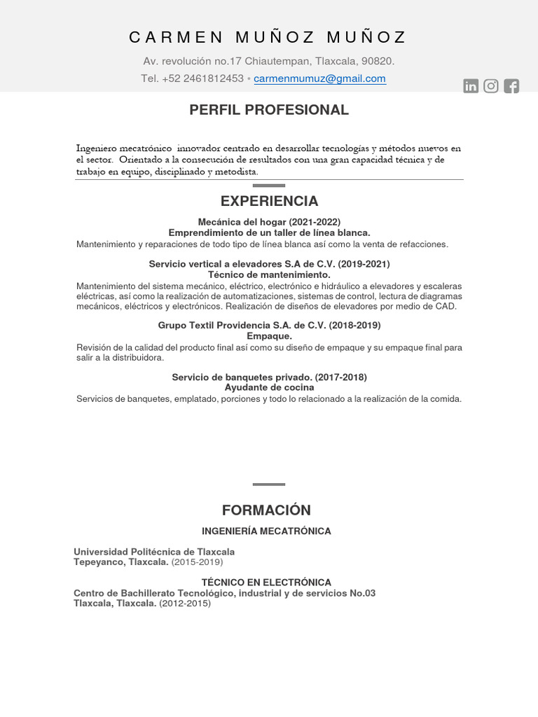 Carmen Muñoz CV | PDF | Mecatrónica | Informática