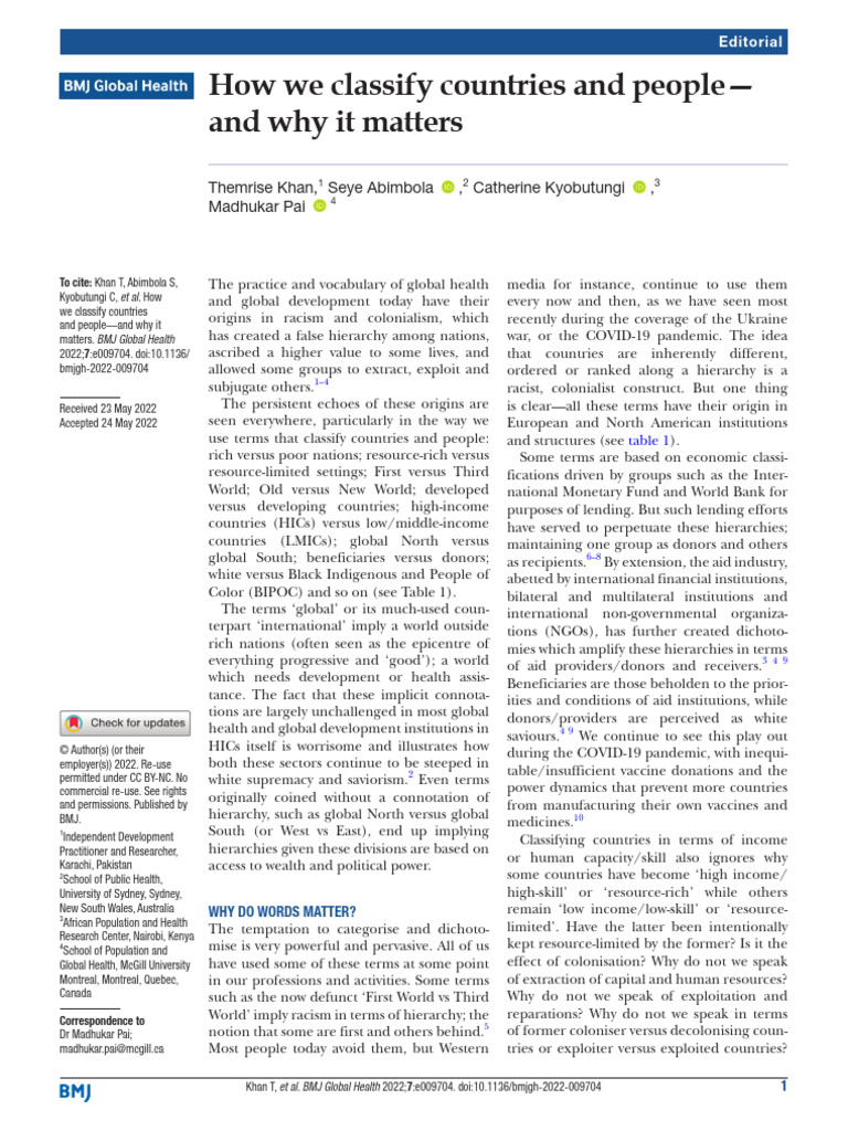 Week 3 How We Classify Countries and Peoples and Why It Matters ...