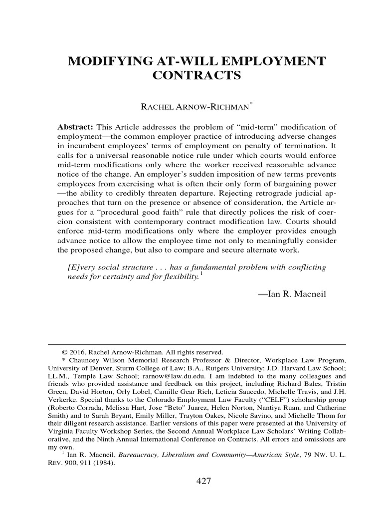 Modifying At-Will Employment C | PDF | At Will Employment | Employment