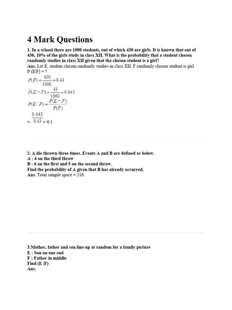 4 Mark Questions | PDF | Probability | Variance