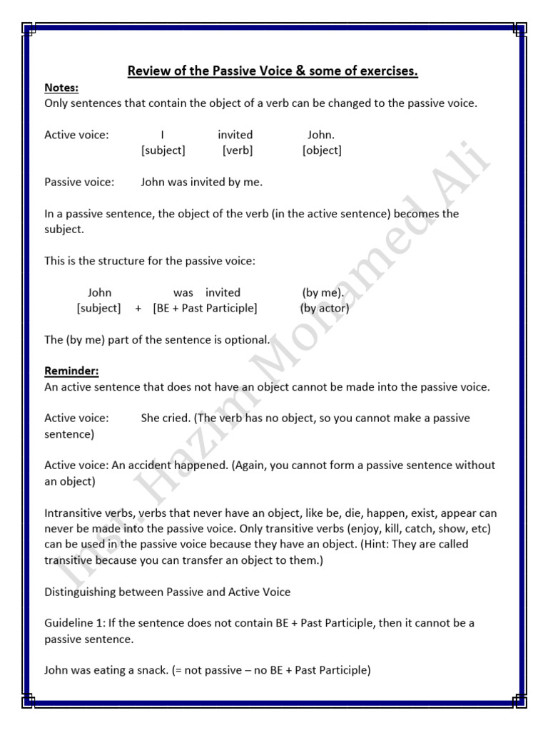 Questions About Passive Voice & Active Voice | PDF | Verb | Linguistic ...
