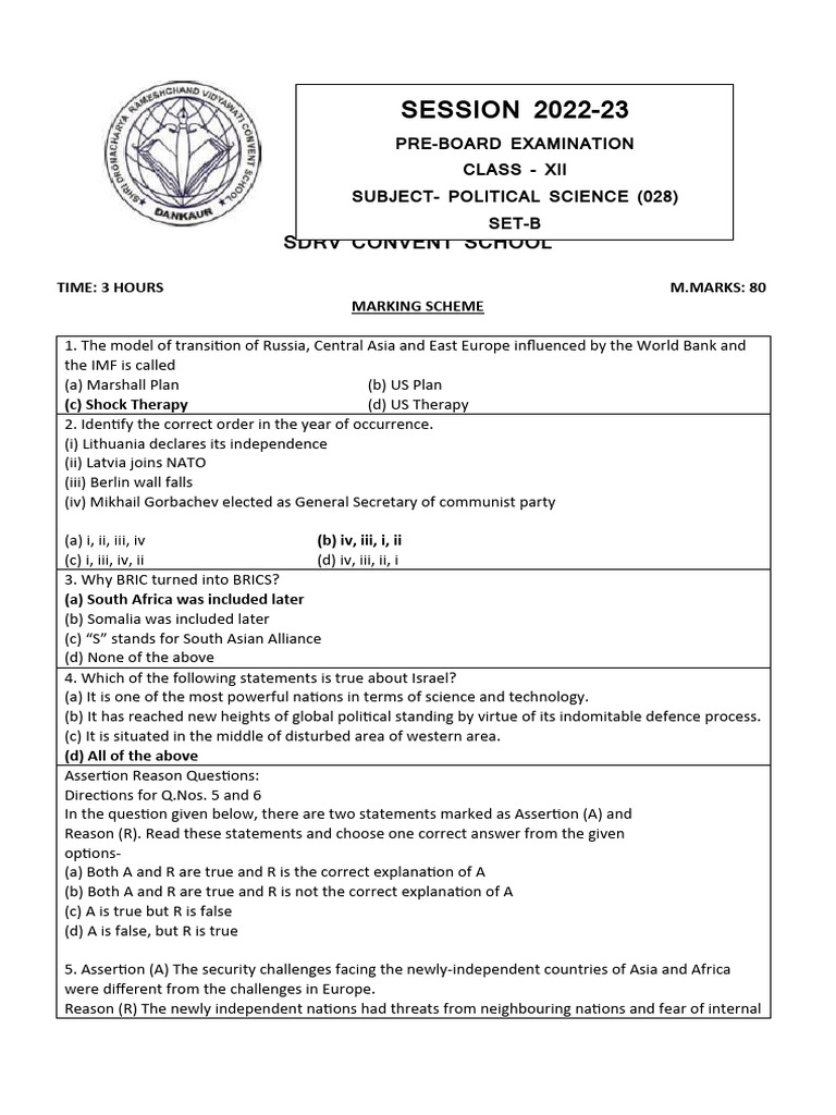 m s Political Science Sample Paper 1 | PDF | Bharatiya Janata Party ...