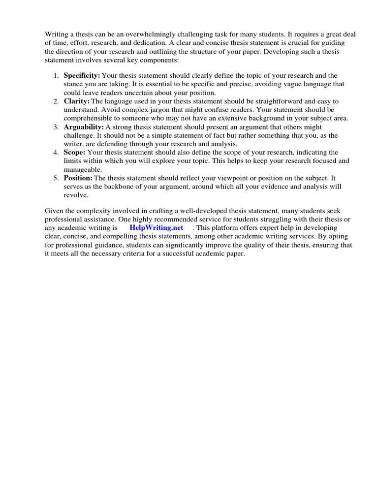 What Components Are Needed To Develop A Clear and Concise Thesis Statement Weegy | PDF | Thesis ...