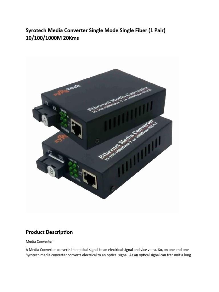 Syrotech Single Fiber Media Converter | PDF