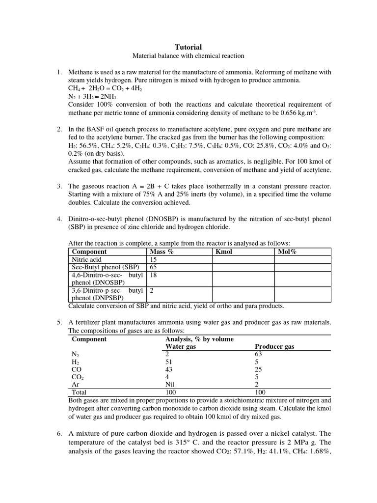 Material Balance in Chemical Reactions | PDF | Carbon Dioxide | Methane