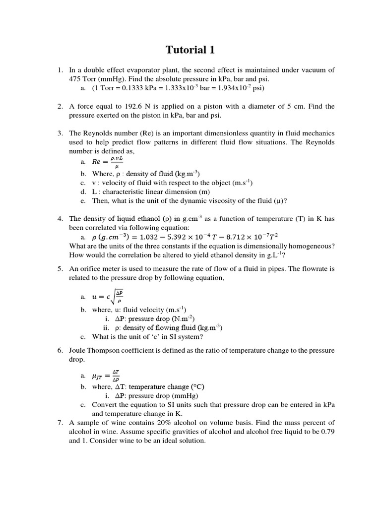 Tutorial 1 - Basic Calculations | Download Free PDF | Carbon Dioxide | Fluid Dynamics