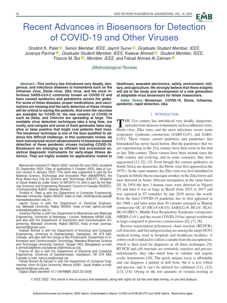 Recent Advances In Biosensors For Detection Of Covid 19 And Other