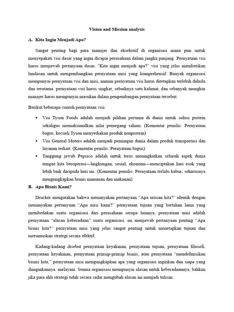 Vision and Mission Analysis | PDF