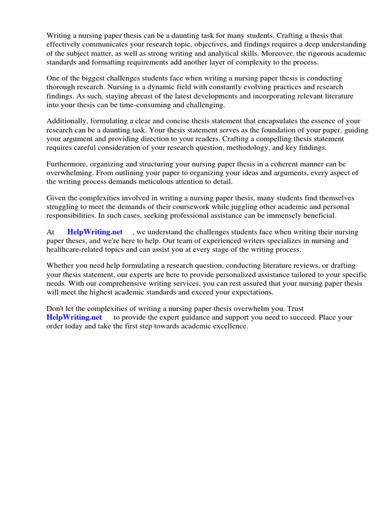 Nursing Paper Thesis | PDF | Thesis | Nursing