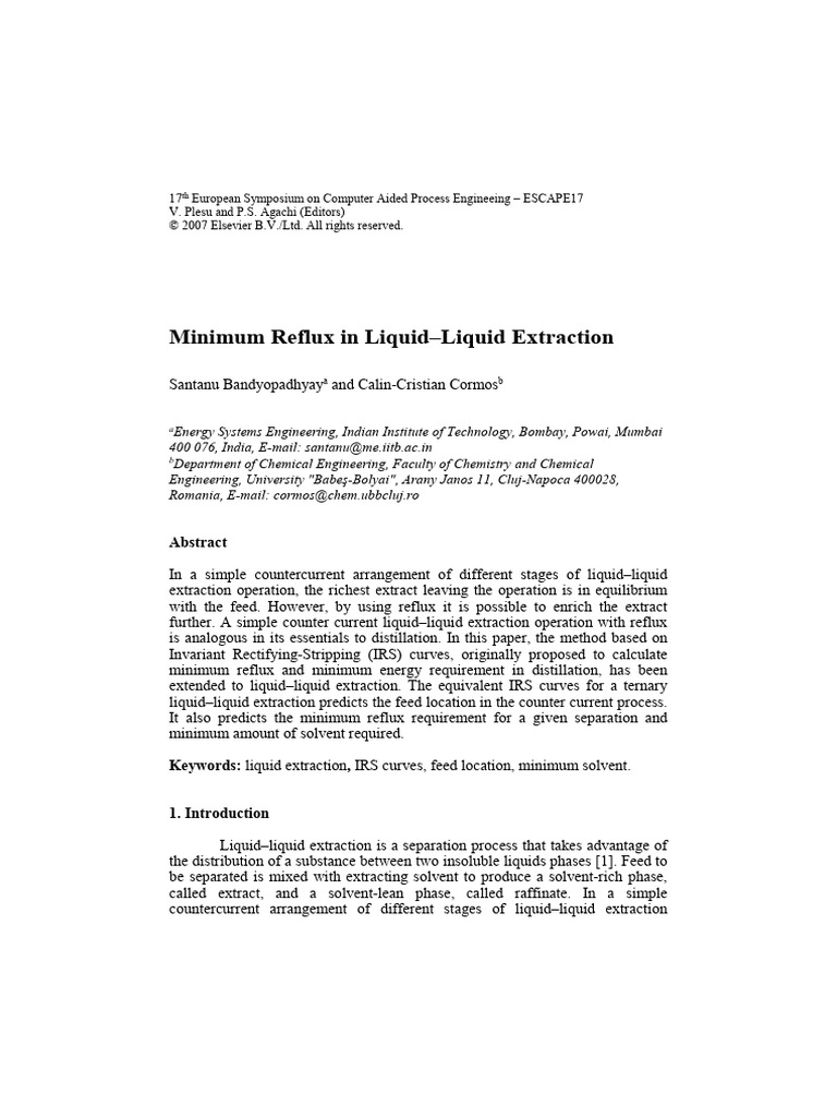 Minimum Reflux in Liquid-Liquid Extraction | PDF | Distillation ...