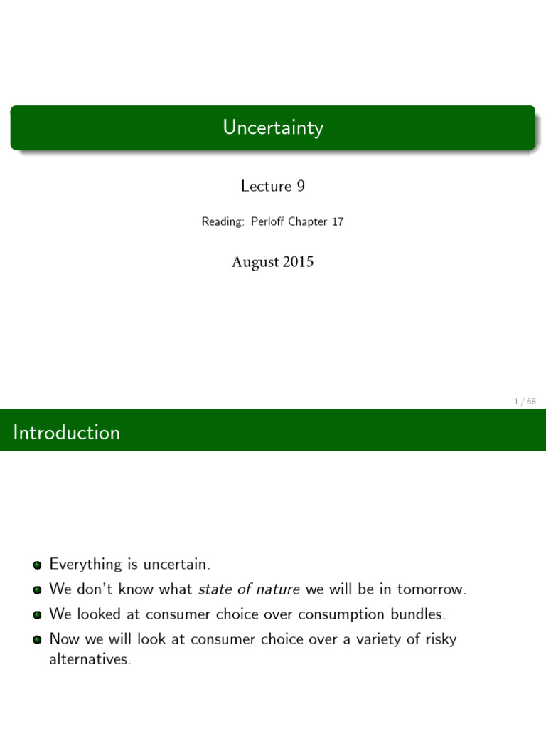 Lecture 9 Uncertainty | PDF | Probability Distribution | Utility