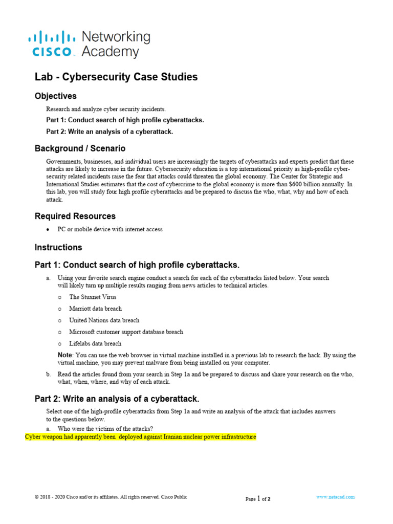 1.1.6-Lab - Cybersecurity-Case-Studies | PDF | Security | Computer Security
