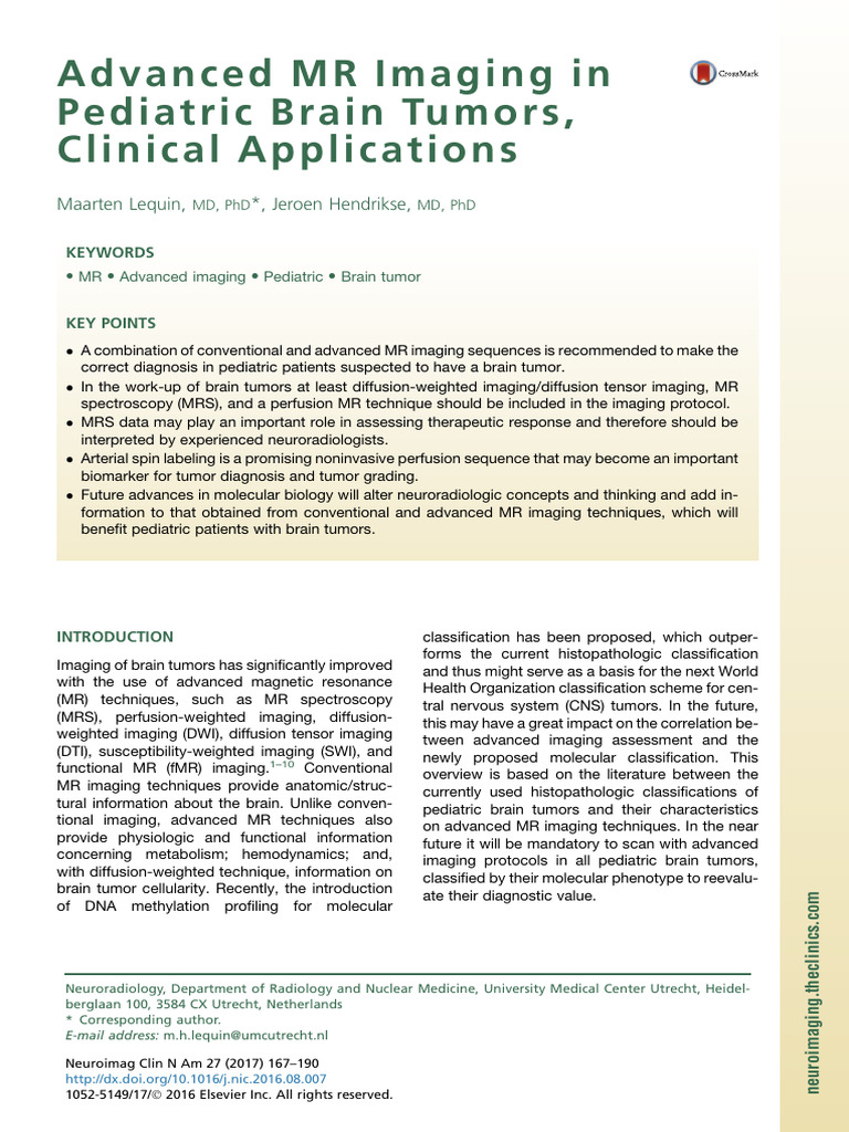 Advanced MR Imaging for Pediatric Brain Tumors | PDF | Brain Tumor ...