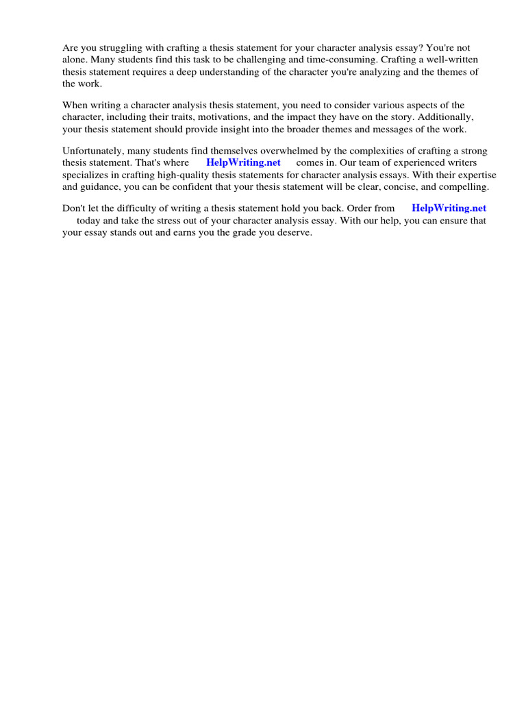 Sample Thesis Statement For Character Analysis Download Free PDF