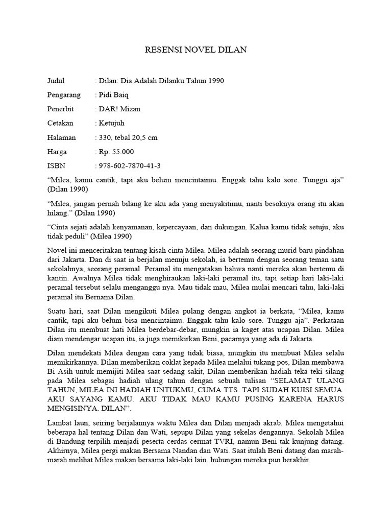 Resensi Novel Dilan | PDF | Fiksi Misteri, Thriller, & Kejahatan