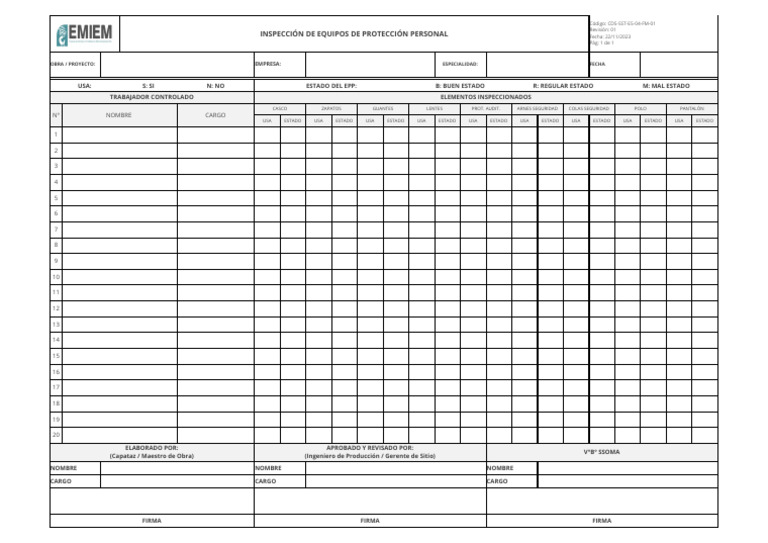 Copia de CDS-SST-ES-04-FM-01 Inspección de EPP Rev.01 | PDF Copia de CDS-SST-ES-04-FM-01 Inspección de EPP Rev.01 | PDF