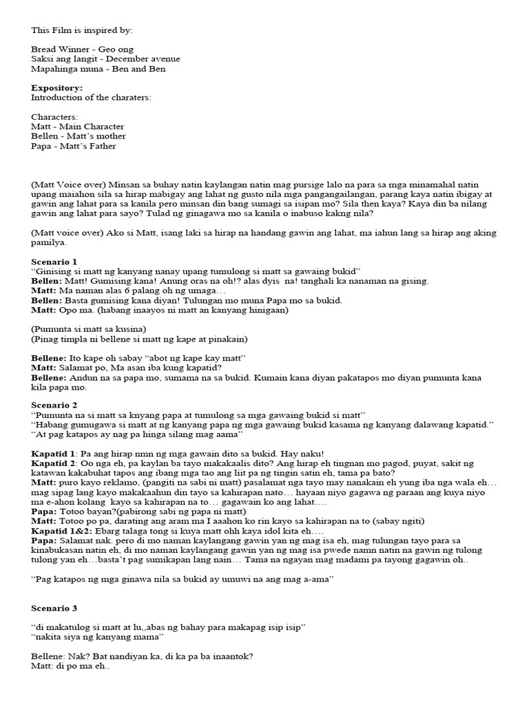 HUMSS Script for Film | PDF