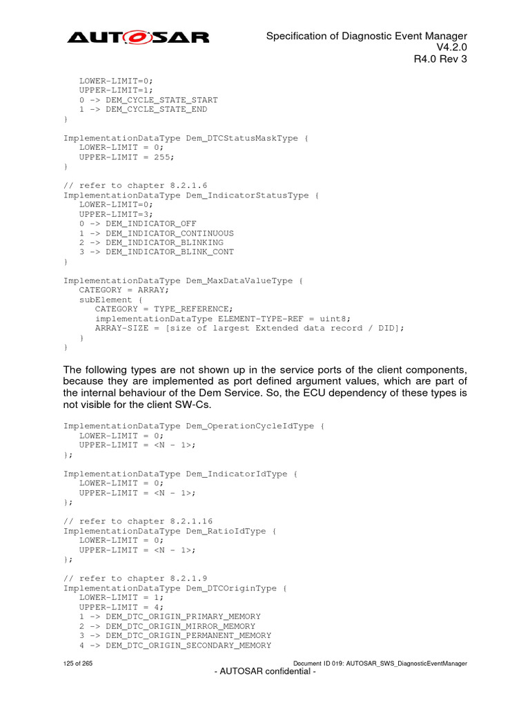 AUTOSAR SWS DiagnosticEventManager-已解锁 125-130 | PDF | Data Type | Computer Engineering