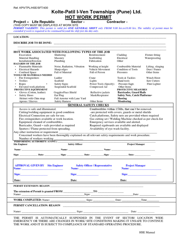 Hot Works Permit | PDF | Scaffolding | Manufactured Goods