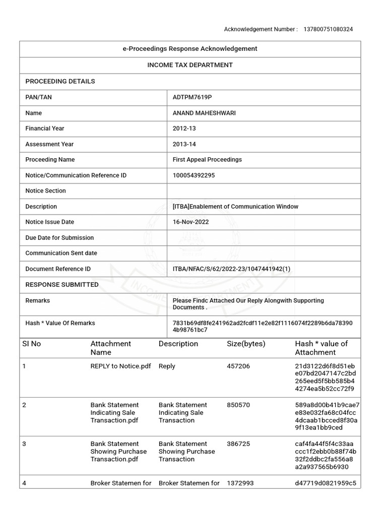 Acknowledgement 137800751080324 | PDF | Government Finances | Taxes