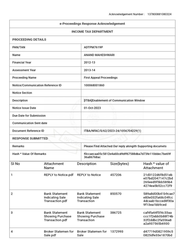 Acknowledgement 137800881080324 | PDF | Government Finances | Taxes