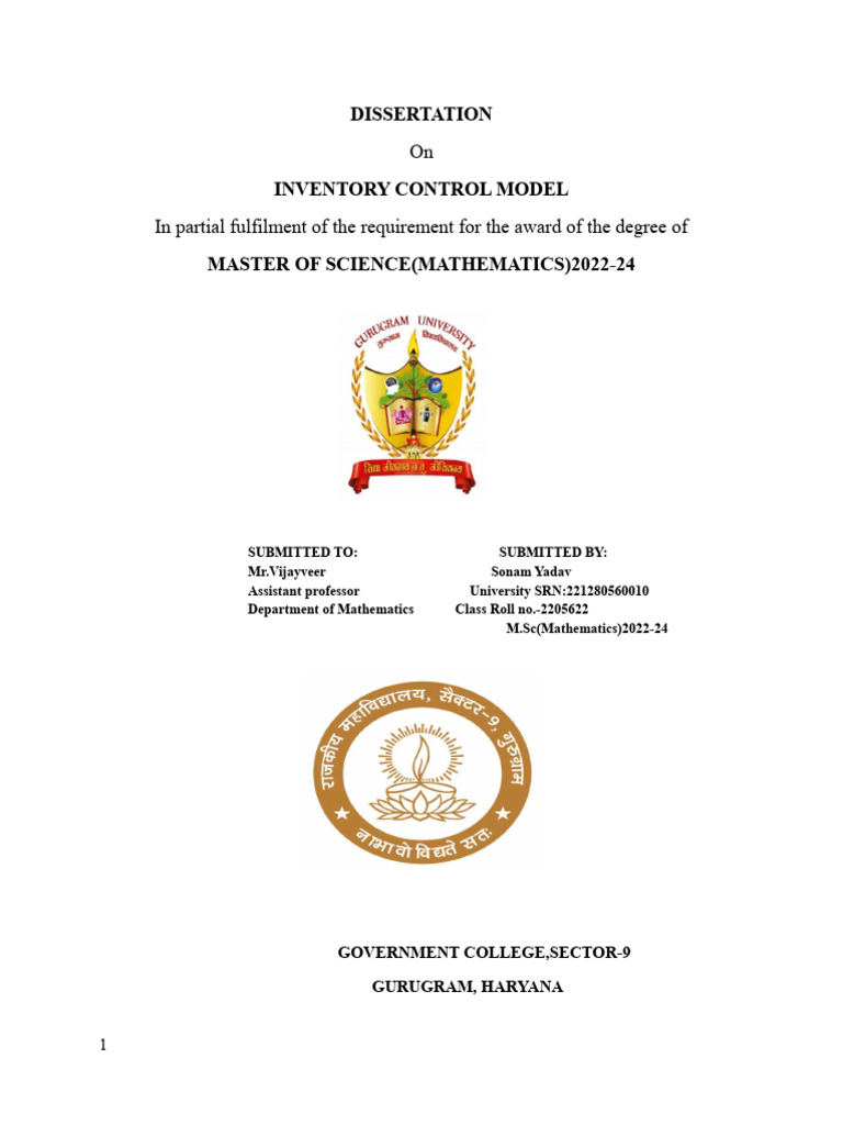 Dissertation: Government College, Sector-9 Gurugram, Haryana | PDF | Inventory | Production And ...