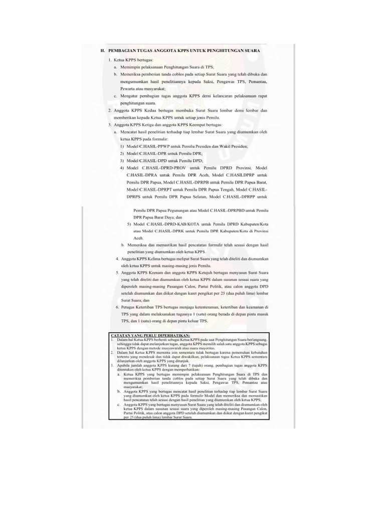 Pembagian Tugas Kpps Penghitungan Suara | PDF