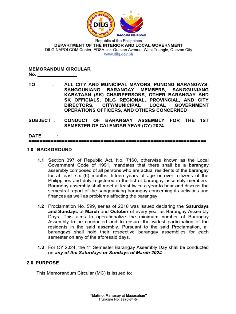 Updated USOs OIC DILG MC On The Conduct of Barangay Assembly For The ... Updated USOs OIC DILG MC On The Conduct of Barangay Assembly For The ...