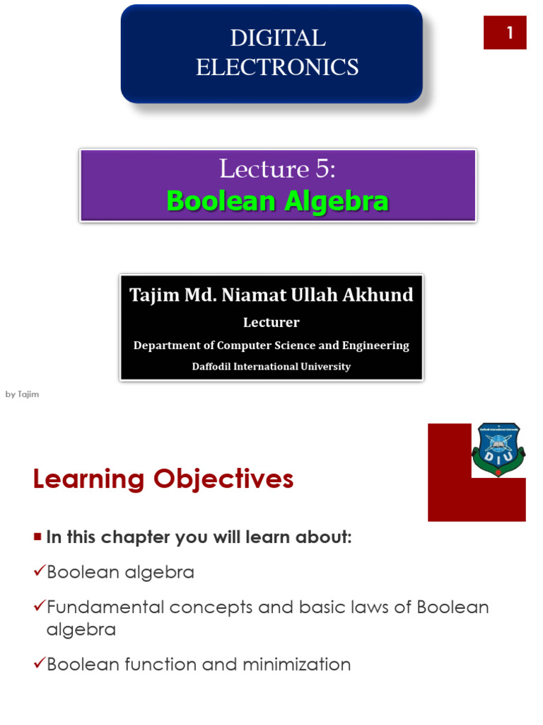 Digital Electronics-5-Boolean Algebra | PDF | Boolean Algebra ...