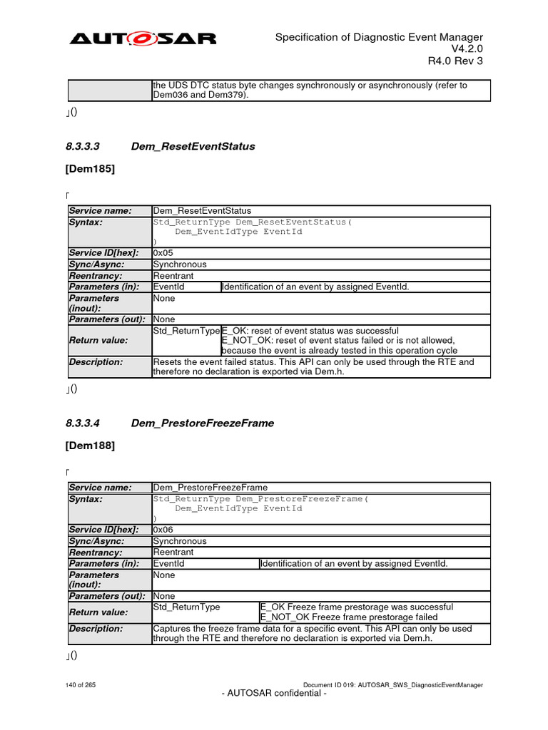 Autosar Sws Diagnosticeventmanager 已解锁 140 145 Download Free Pdf Software Development 