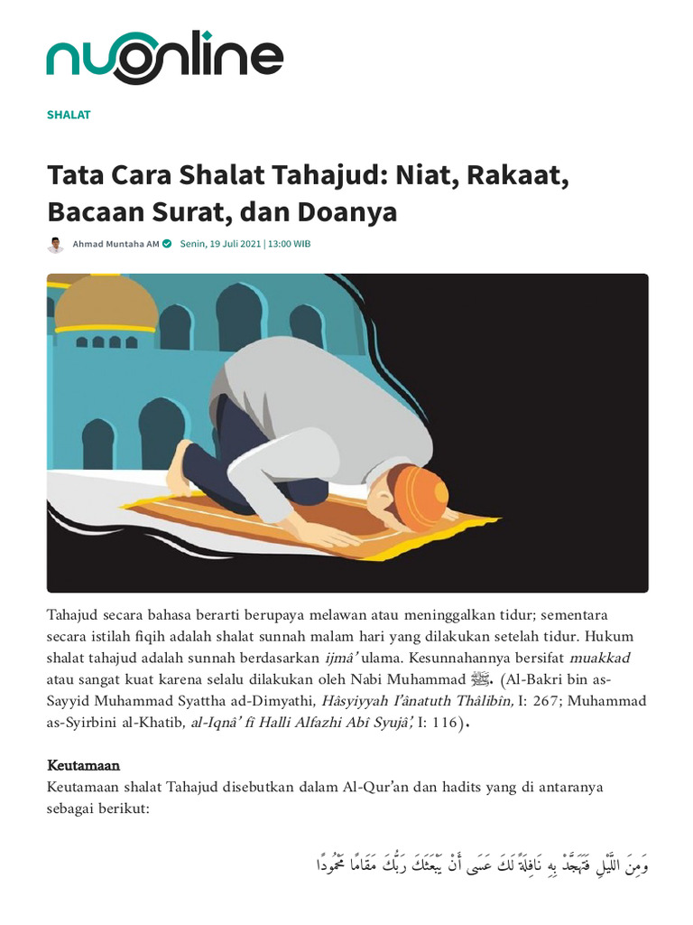 Tata Cara Shalat Tahajud - Niat, Rakaat, Bacaan Surat, Dan Doanya - NU ...