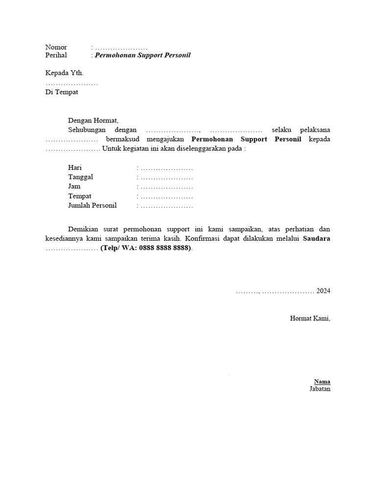 Contoh Surat Permohonan Personil | PDF