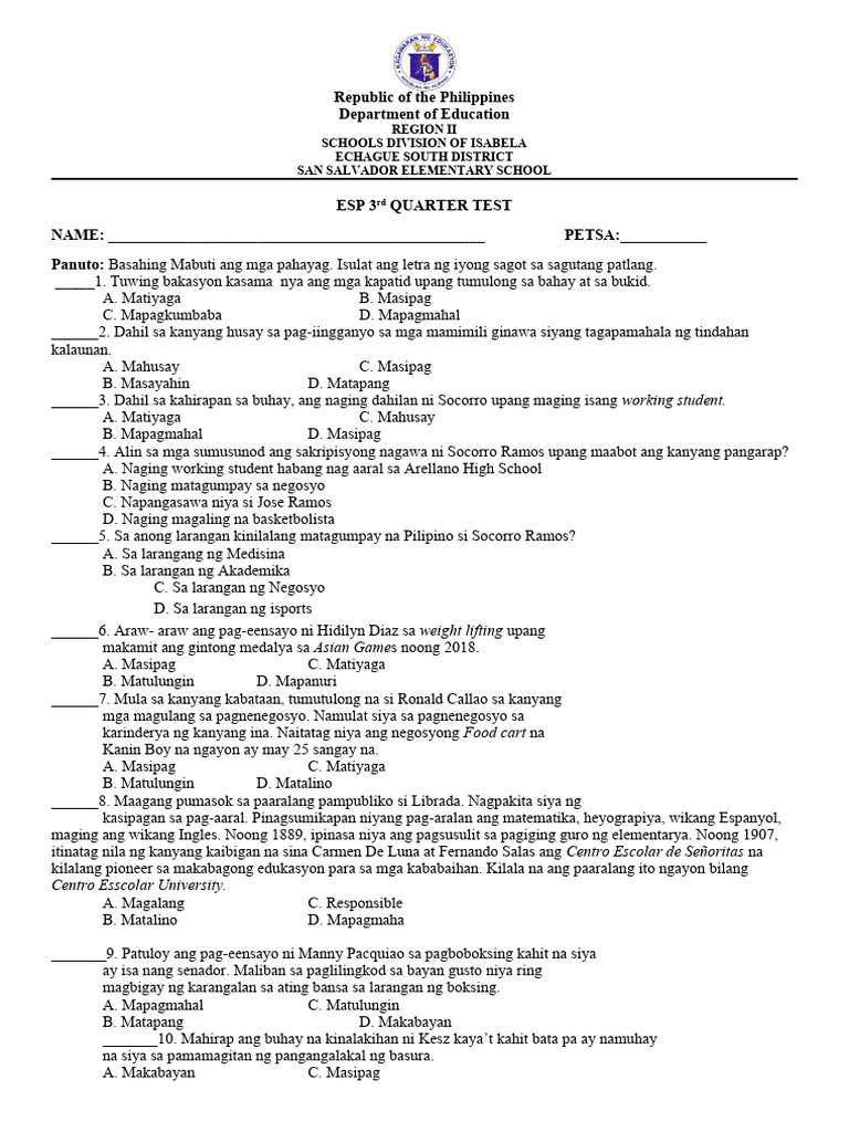 3rd Quarter ESP-2023 | PDF