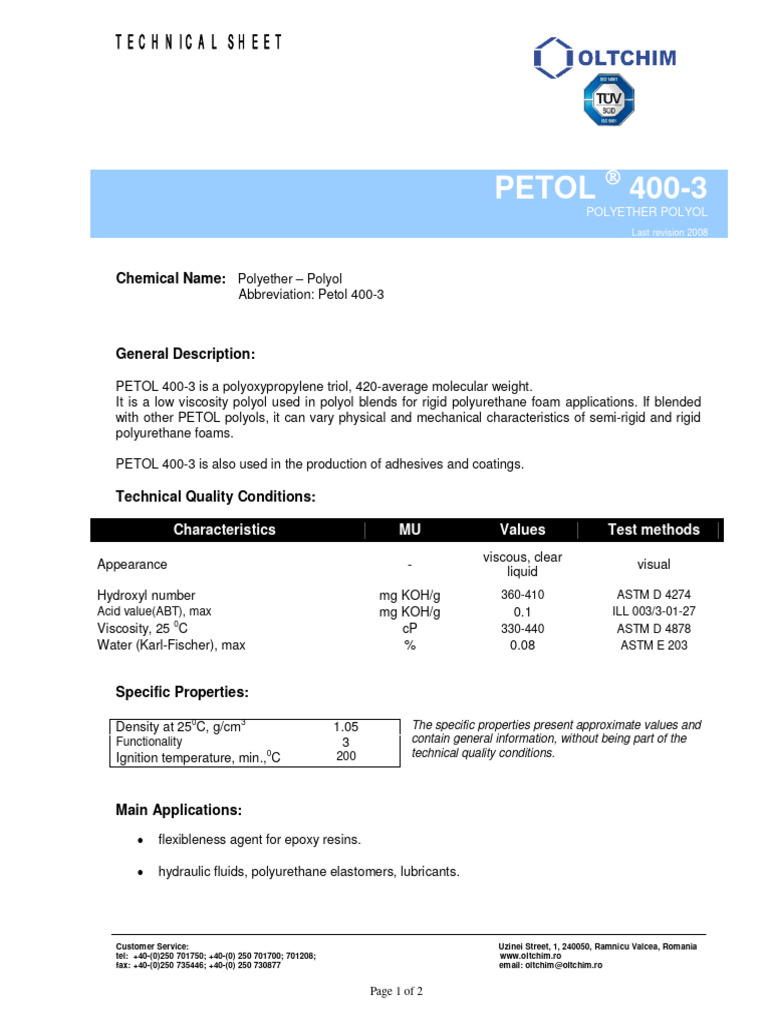 Petol 400-3 | PDF | Polyurethane | Secondary Sector Of The Economy